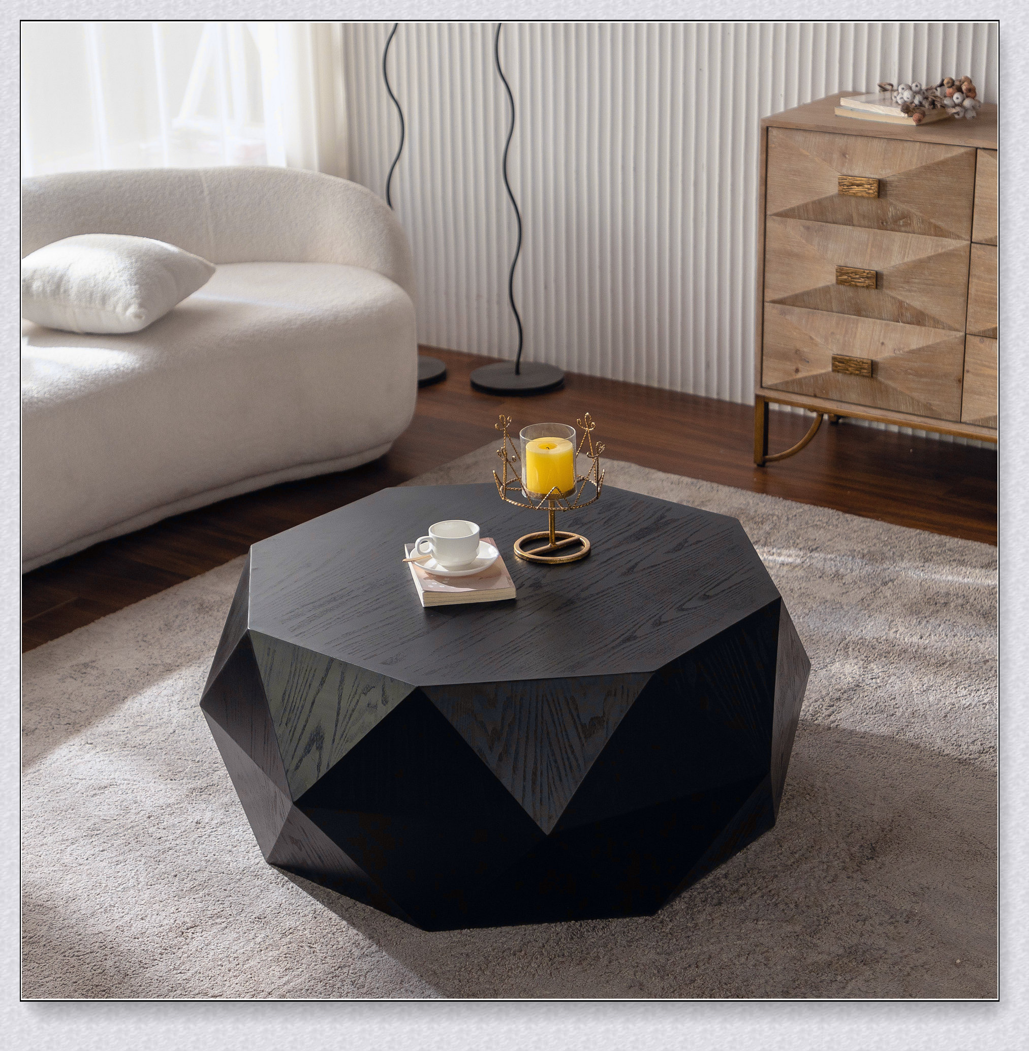 Ivy Bronx 38"Three-dimensional Embossed Pattern Design American Retro Style Coffee Table ...